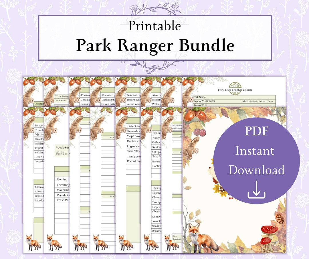 Park Ranger Bundle Printable PDF, Park Maintenance Forms & Checklists ...