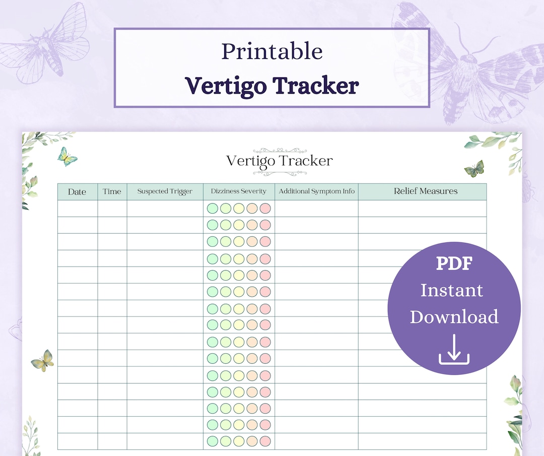 Vertigo Tracker Printable PDF | Symptom Tracker | Vertigo Log | Chronic ...