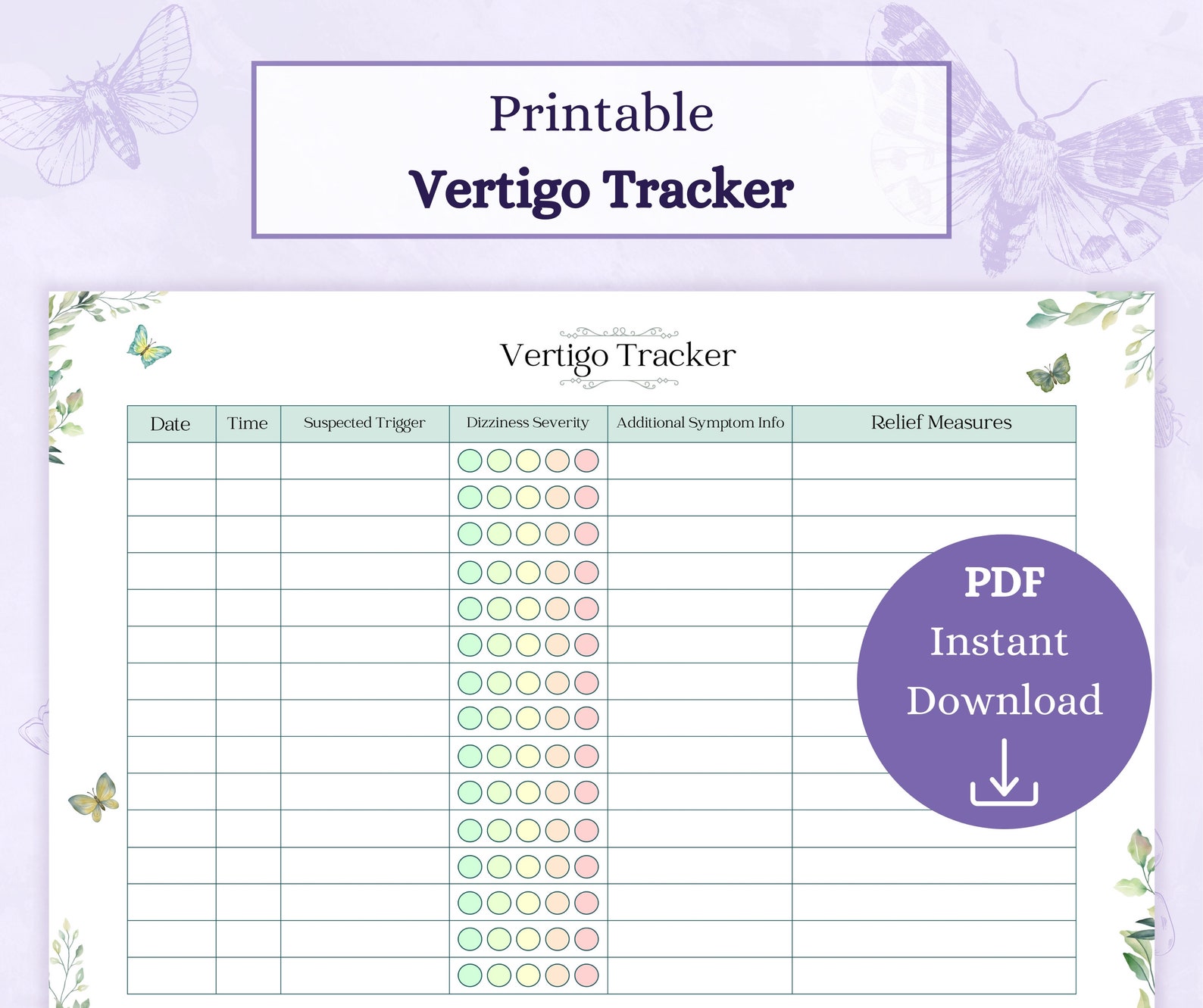 Vertigo Tracker Printable PDF | Symptom Tracker | Vertigo Log | Chronic ...