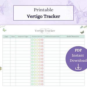 Vertigo Tracker Printable PDF | Symptom Tracker | Vertigo Log | Chronic ...