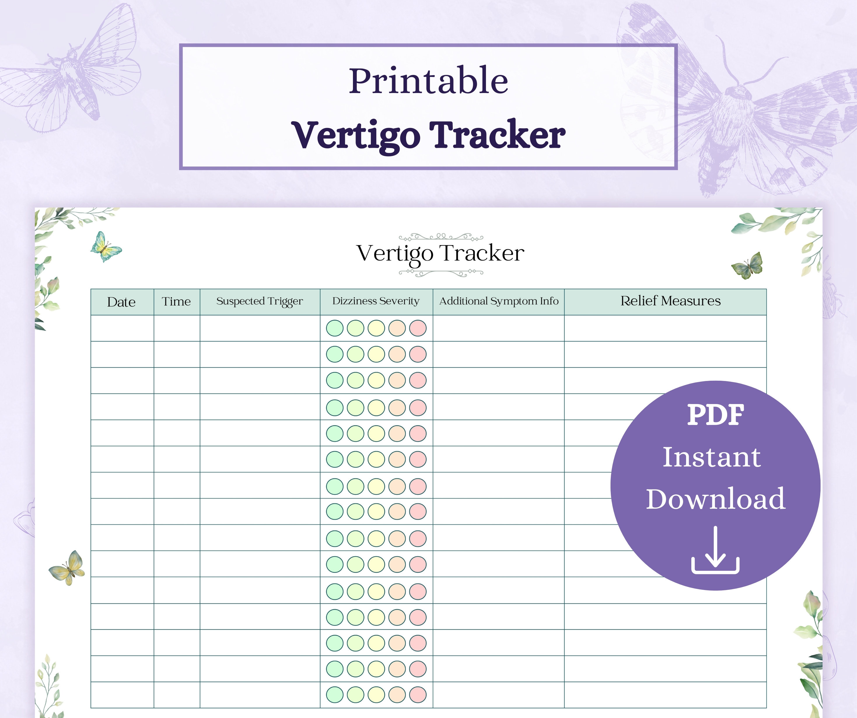 Vertigo Tracker Printable PDF | Symptom Tracker | Vertigo Log | Chronic ...