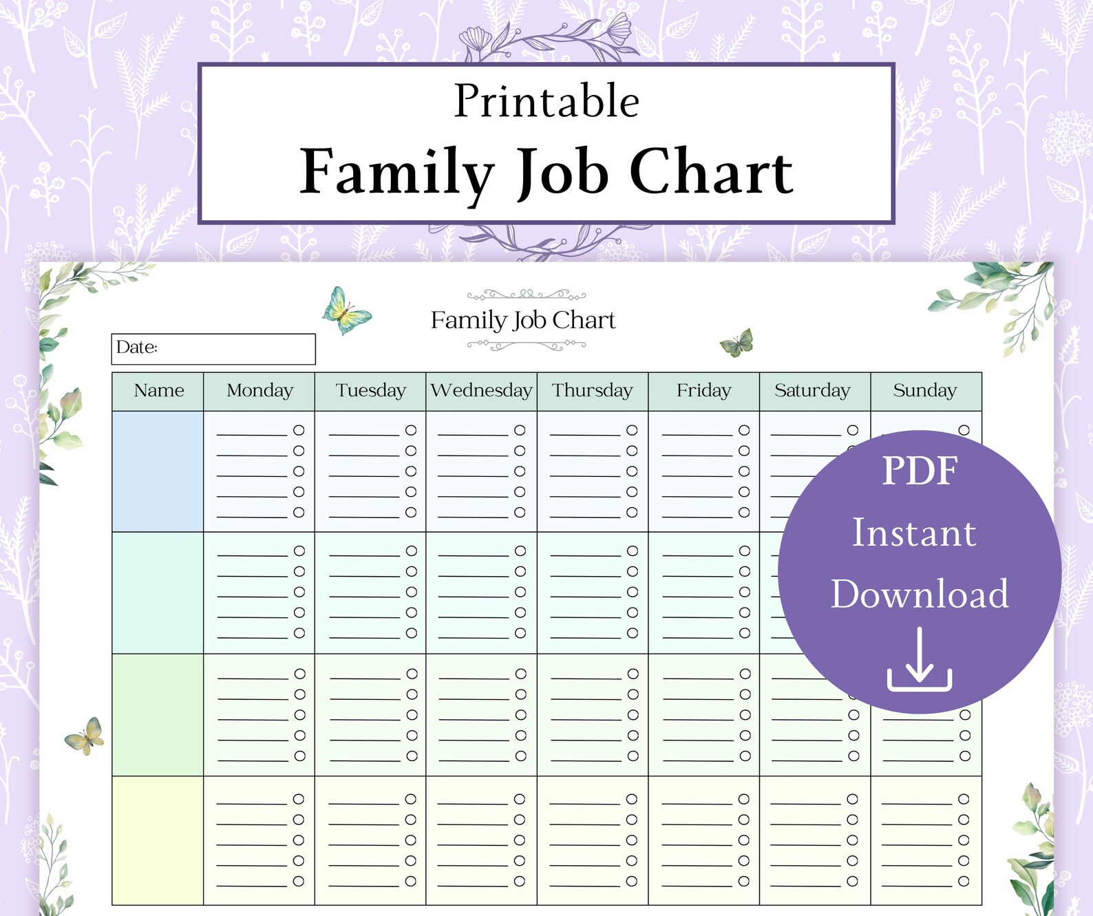 Family Job Chart Printable PDF | Family Chore Chart | Family ...