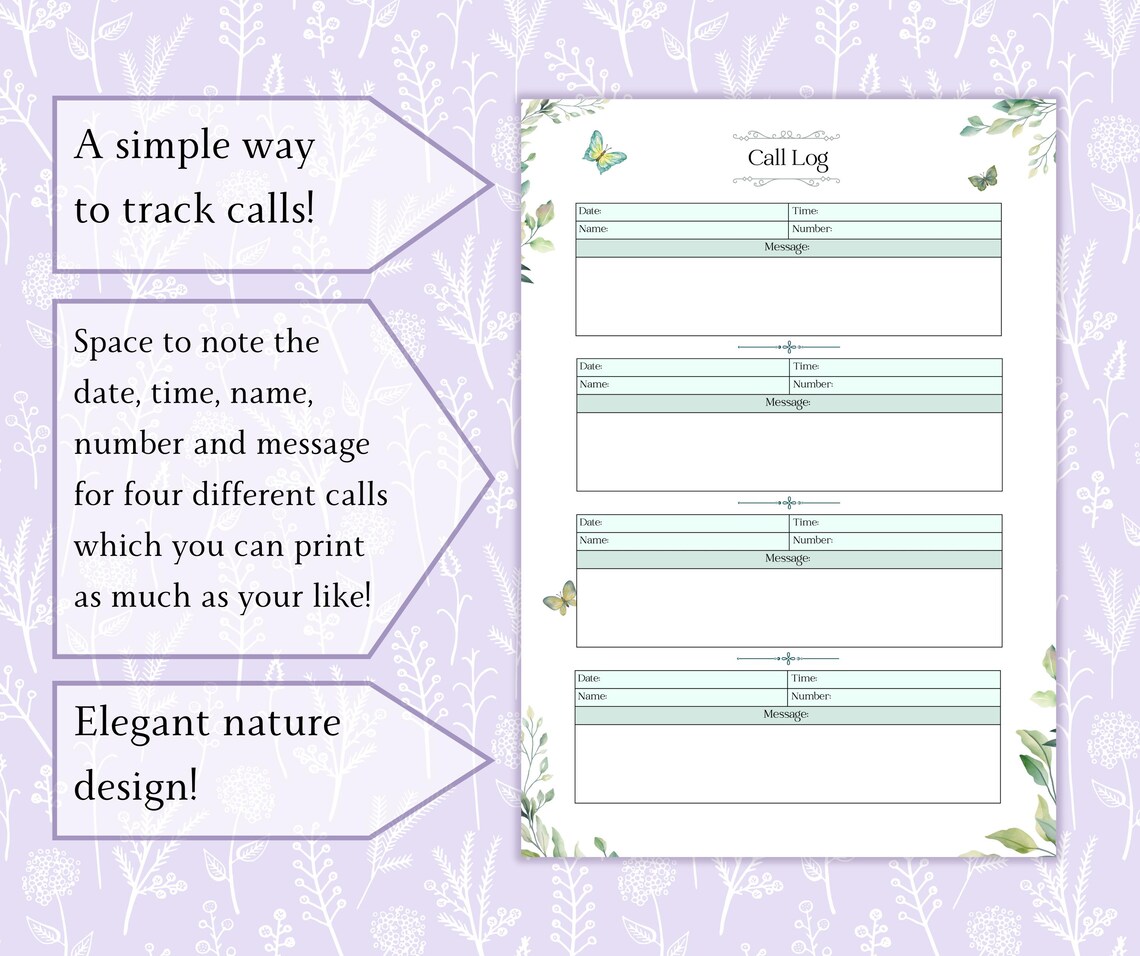 Call Log Printable PDF | Communication Log | Phone Log | Conversation ...