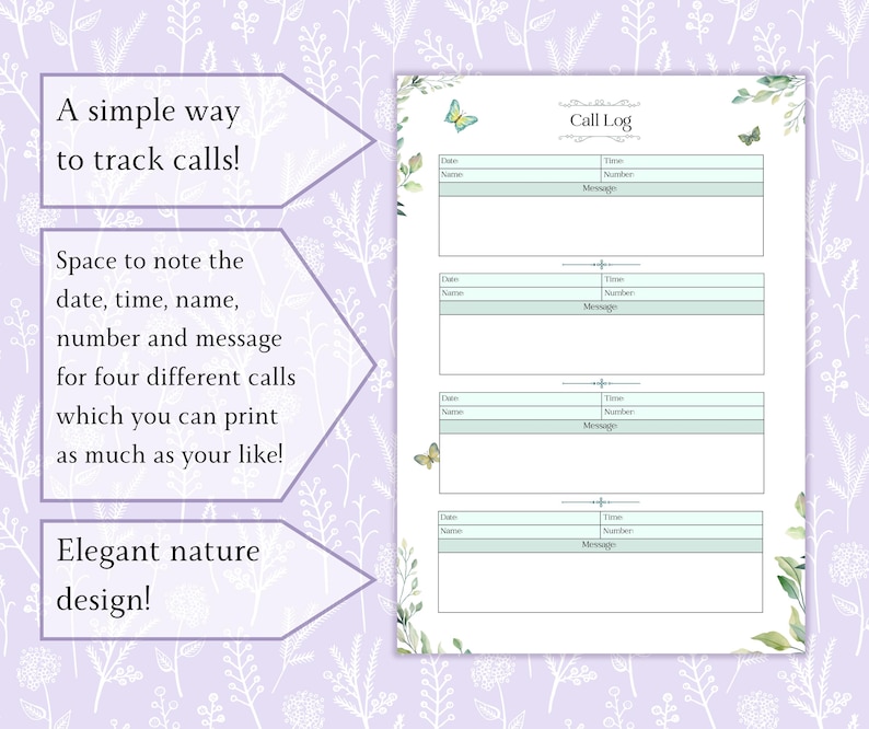 Call Log Printable PDF | Communication Log | Phone Log | Conversation ...