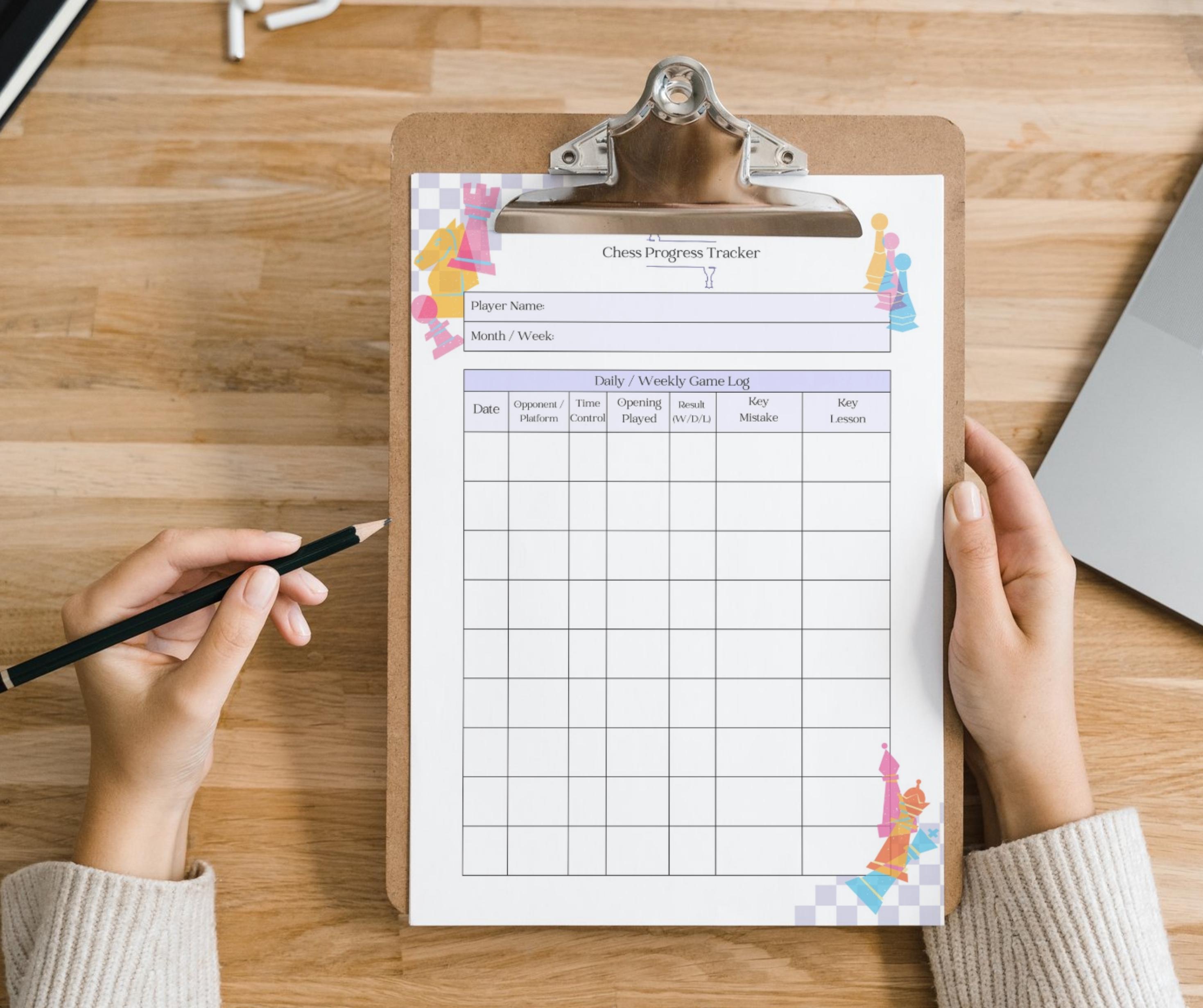 Chess Progress Tracker Printable PDF, Chess Training Log, Chess ...