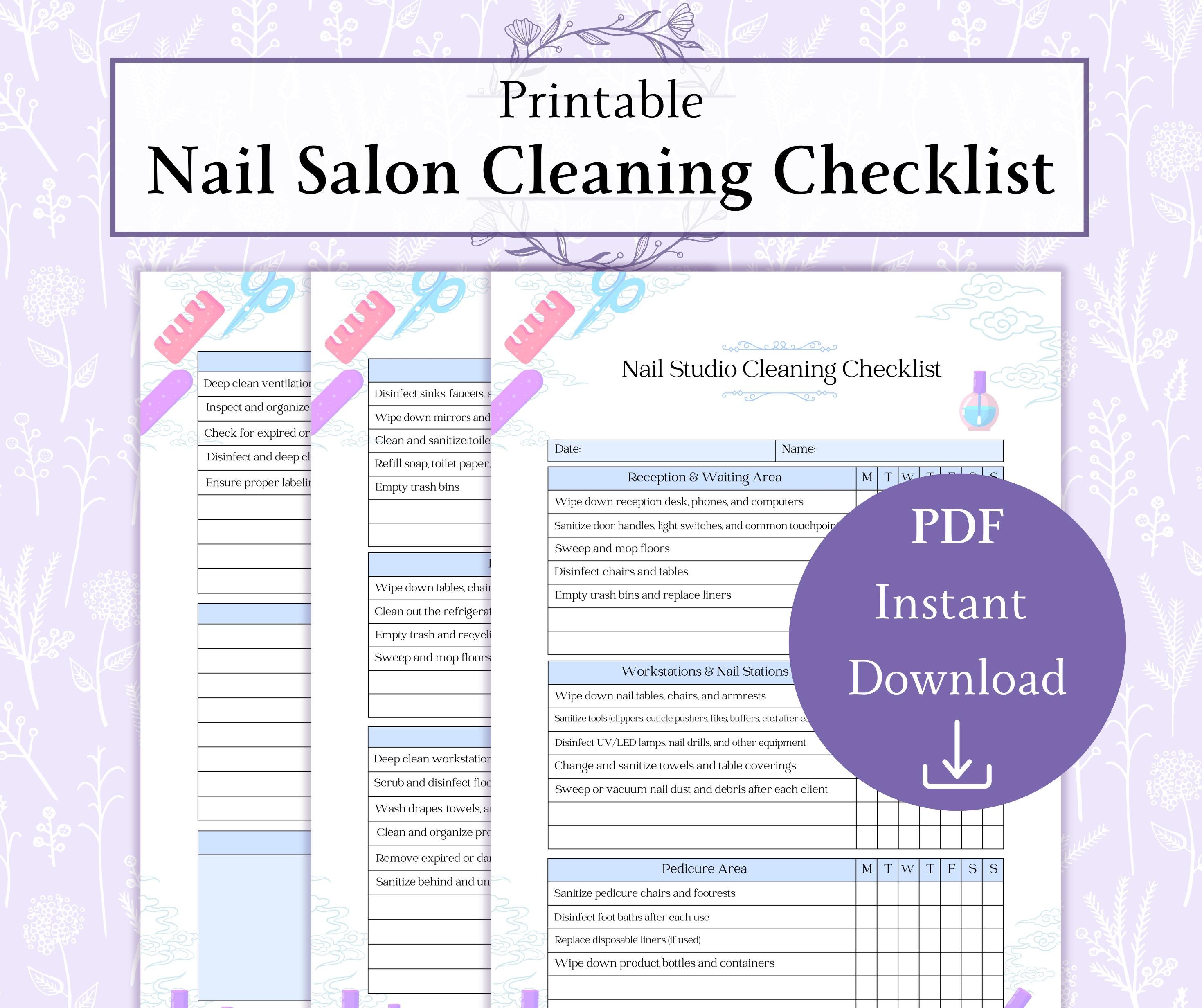 Nail Salon Cleaning Checklist Printable PDF | Nail Salon Documents ...