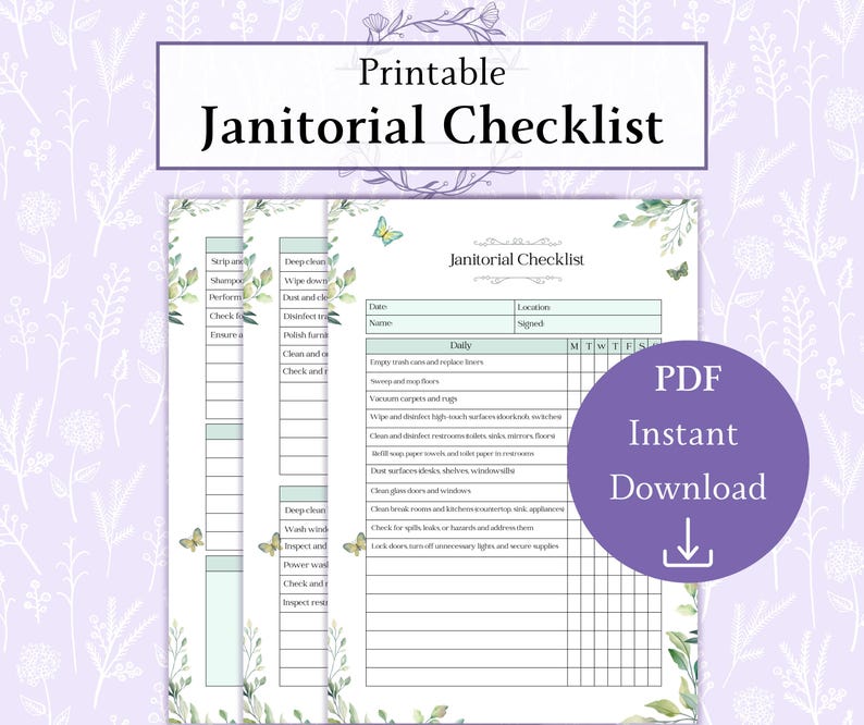 Janitorial Checklist Printable PDF | Janitorial Cleaning List ...