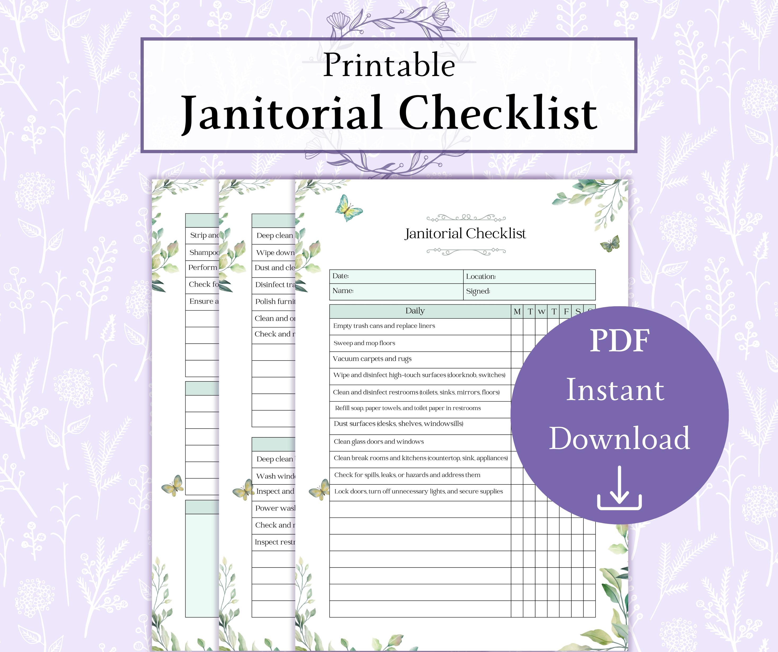 Janitorial Checklist Printable PDF | Janitorial Cleaning List ...
