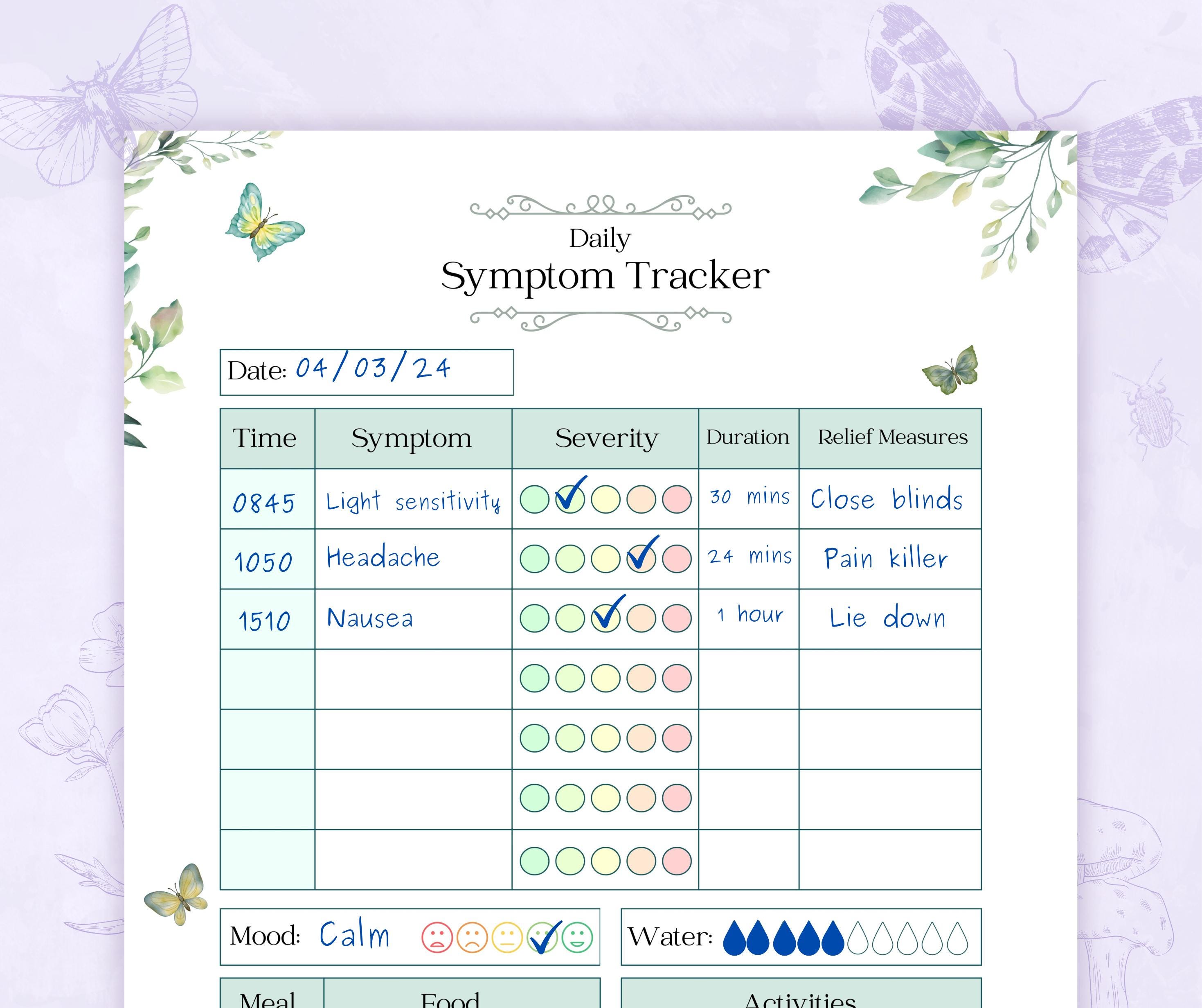 Pain and Symptom Log Bundle Printable PDF | Weekly Chronic Pain Chart ...