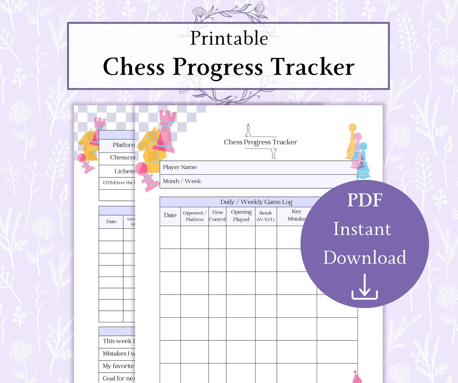 Chess Progress Tracker Printable PDF, Chess Training Log, Chess ...