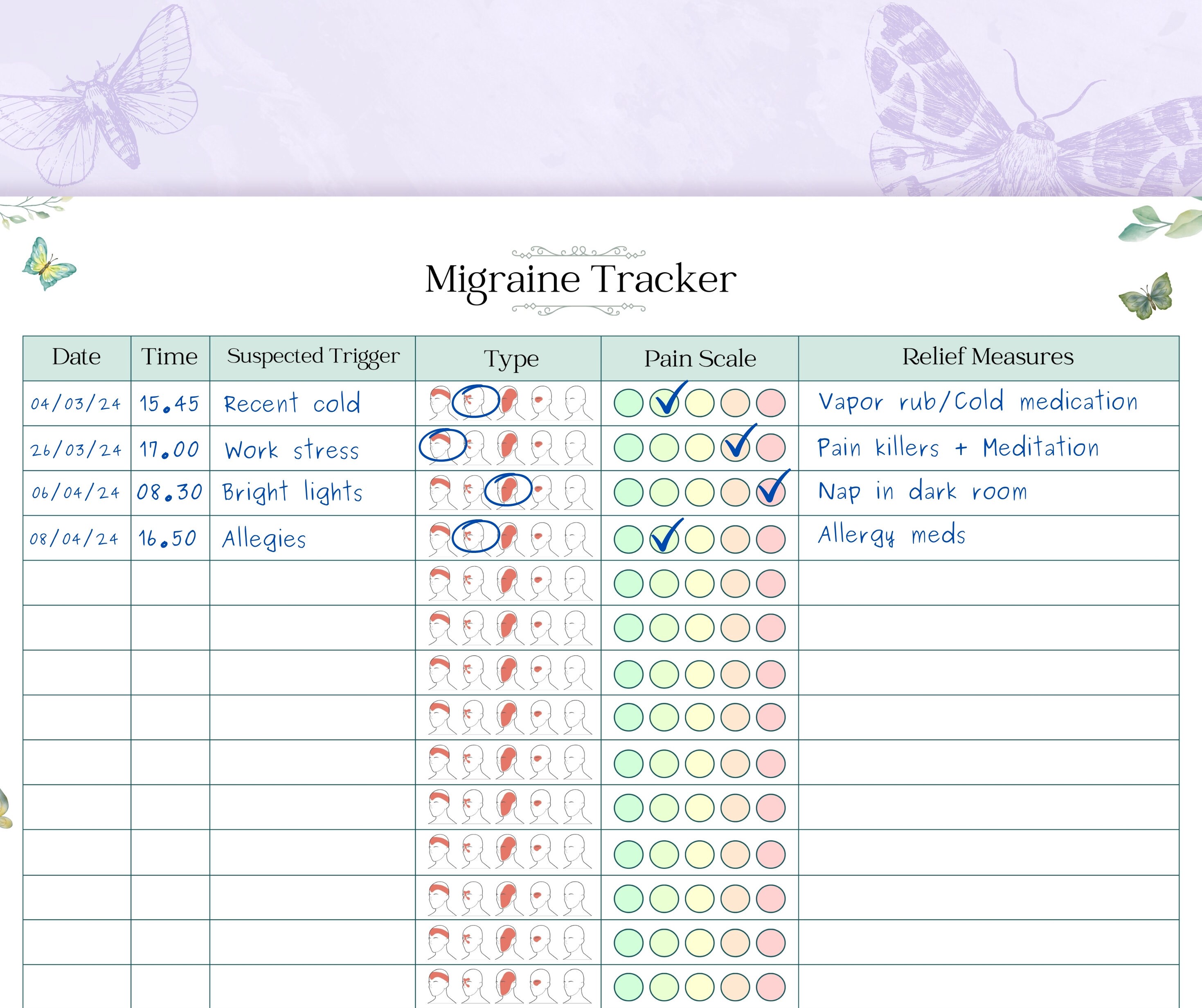 Migraine Tracker Printable PDF | Headache Diary | Migraine Journal ...