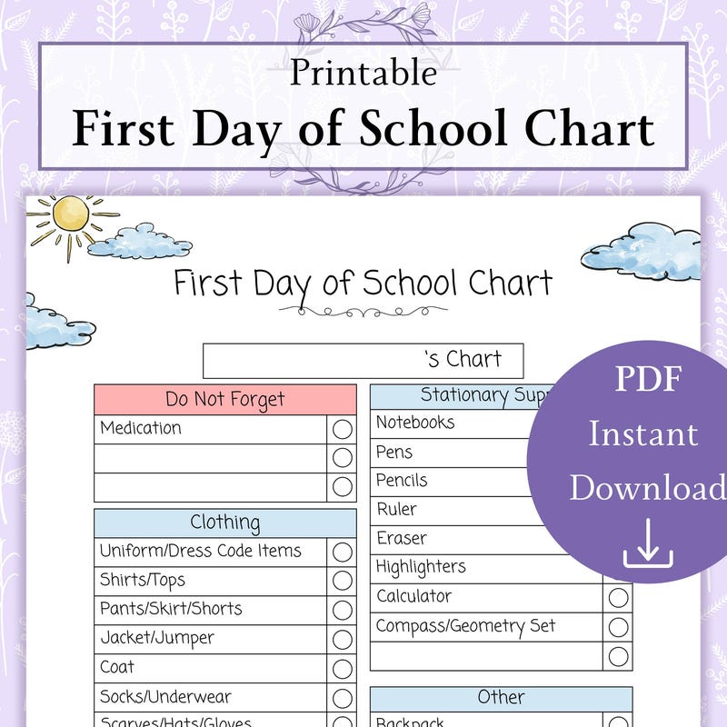 School Day Checklist - Etsy