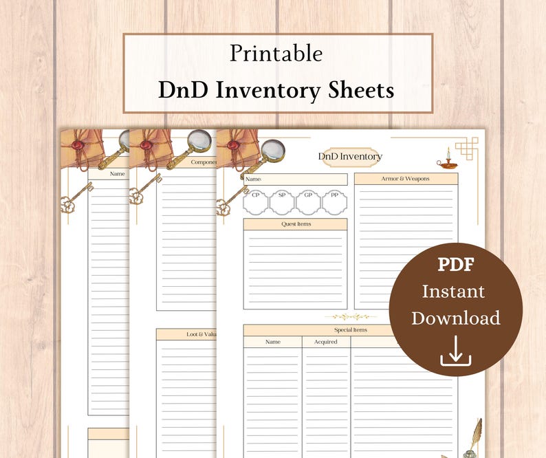 Dnd Inventory Sheets Printable PDF | Dnd Handouts | Dnd Session Notes ...