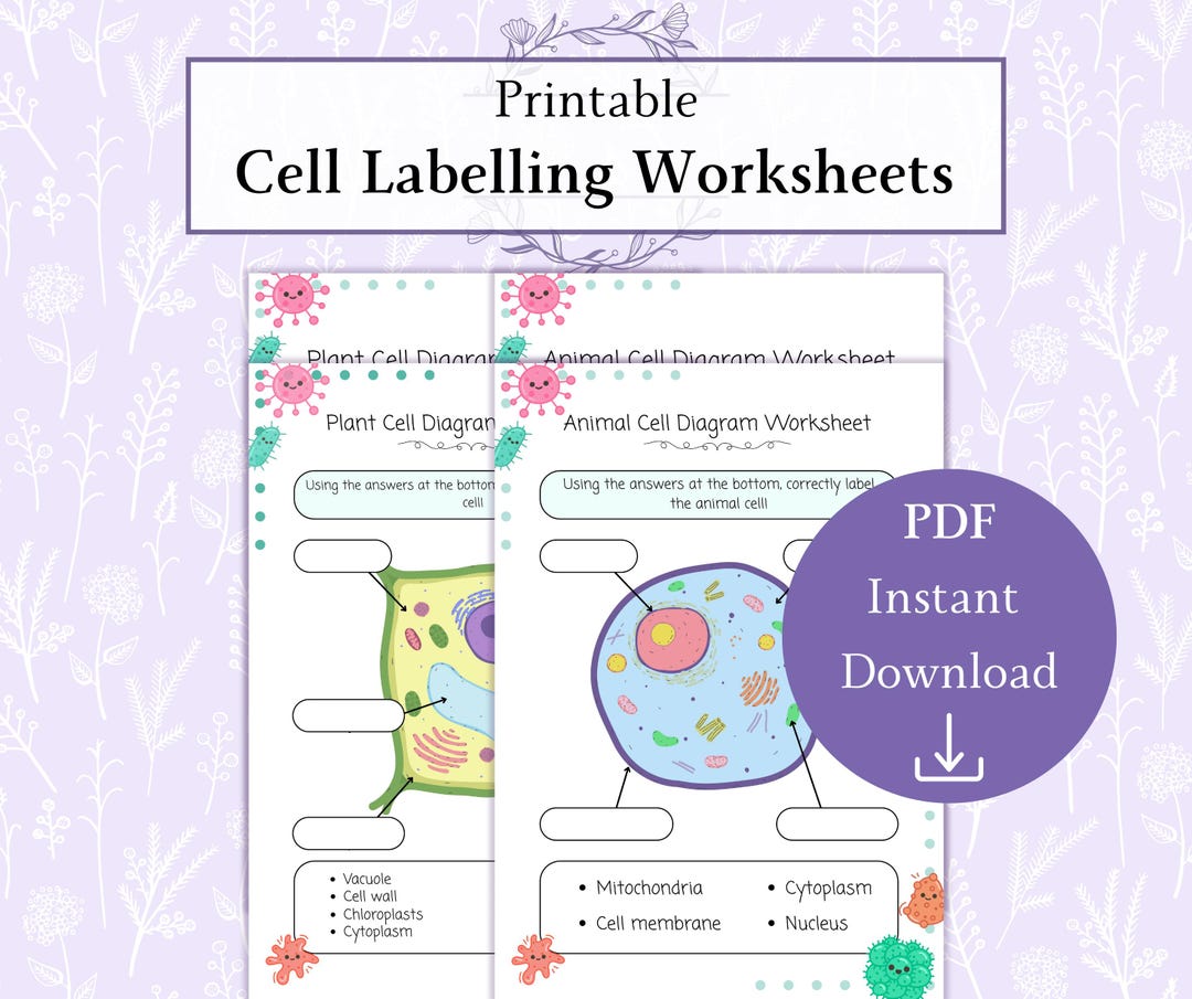 Plant & Animal Cell Diagram Bundle Printable PDF, Cell Labeling ...
