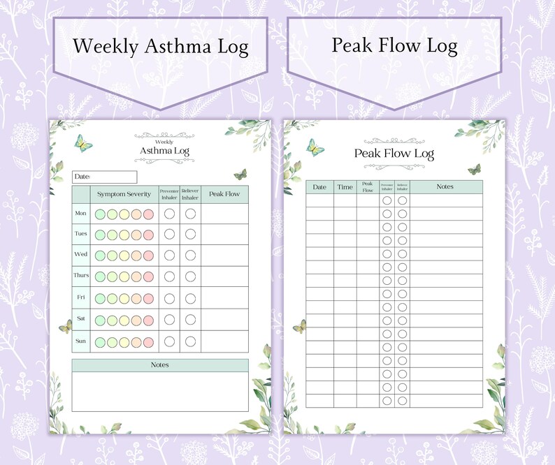 Asthma Diary Bundle Printable PDF | Peak Flow Log | Asthma Log Symptom ...