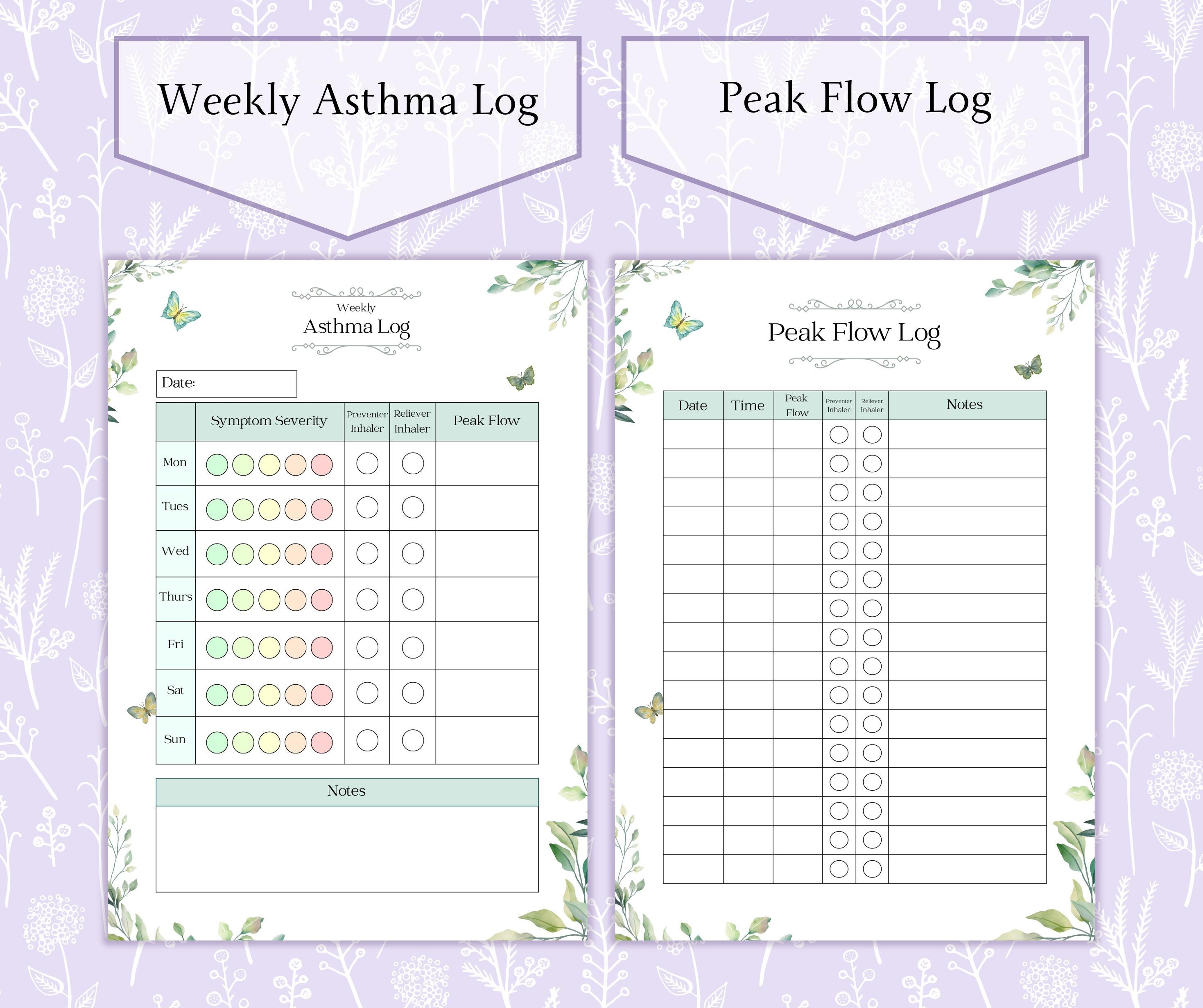 Asthma Diary Bundle Printable PDF | Peak Flow Log | Asthma Log Symptom Tracker | Asthma Medical ...