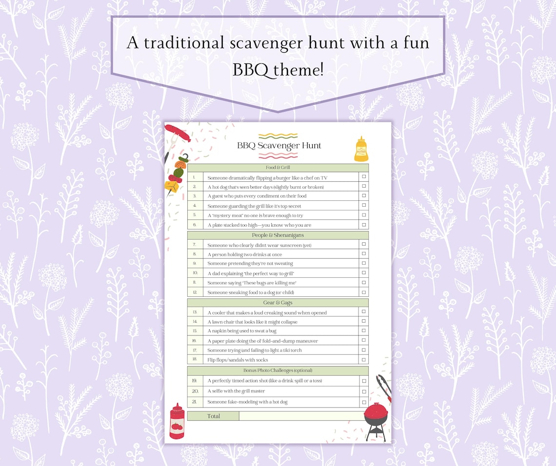 BBQ Scavenger Hunt Printable PDF | Family Reunion Games | Barbeque ...