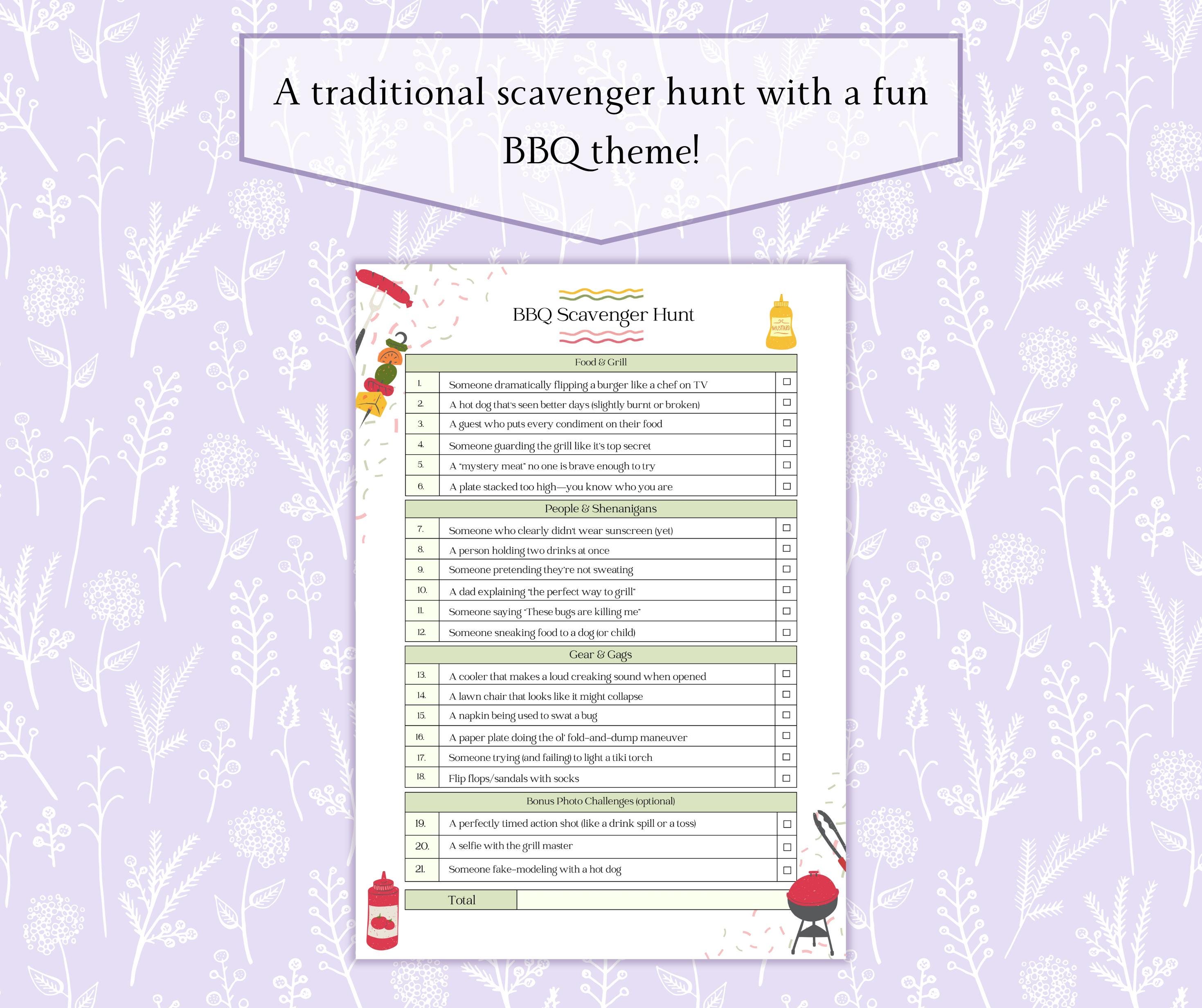 BBQ Scavenger Hunt Printable PDF | Family Reunion Games | Barbeque ...