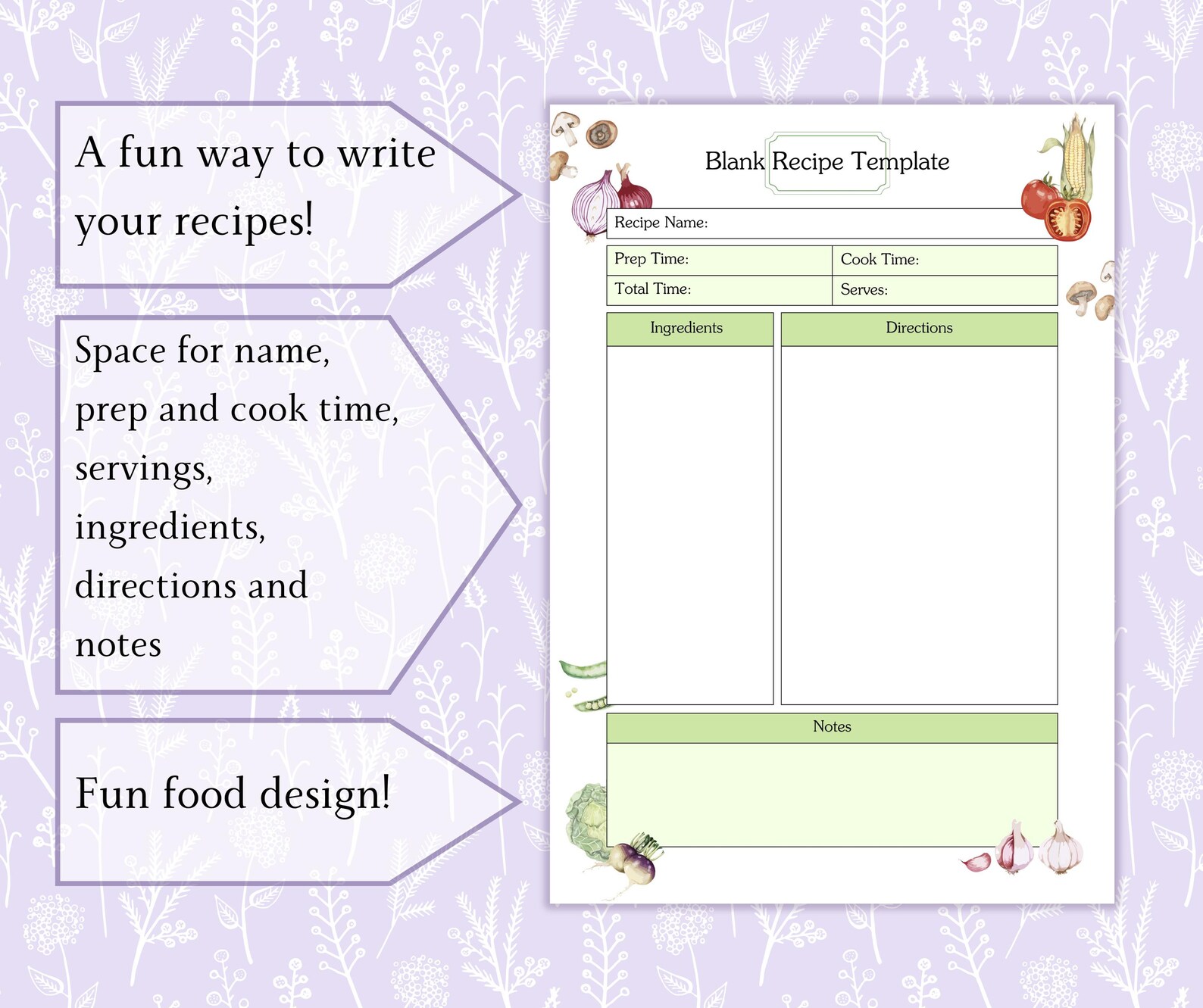 Blank Recipe Template Printable PDF | 1 Recipe per Page | Recipe Documentation | Food Journal ...