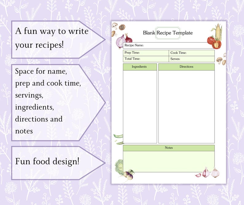 Blank Recipe Template Printable PDF | 1 Recipe per Page | Recipe ...