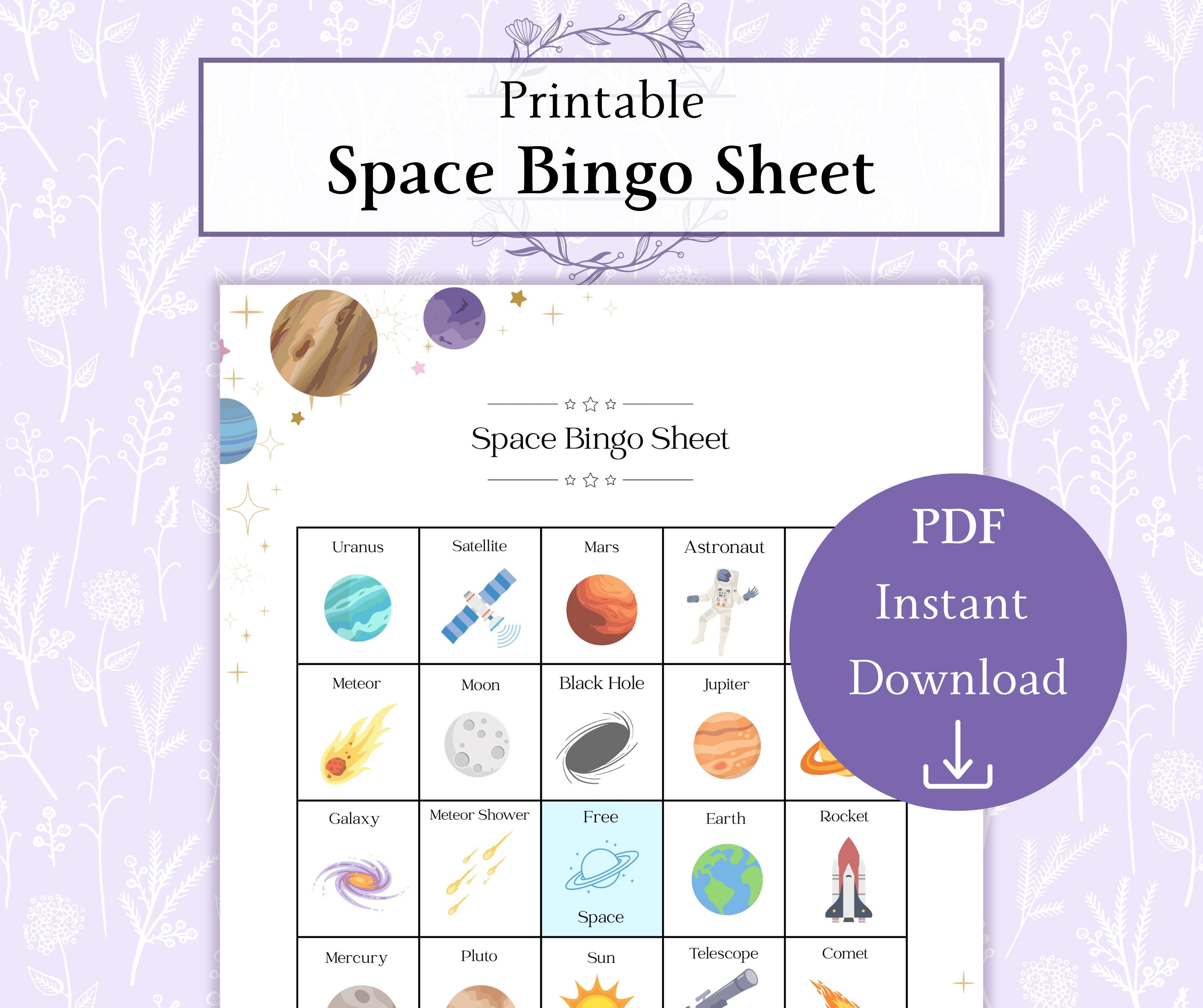 Space Bingo for Kids Printable PDF, Preschool Space Game, Solar System ...