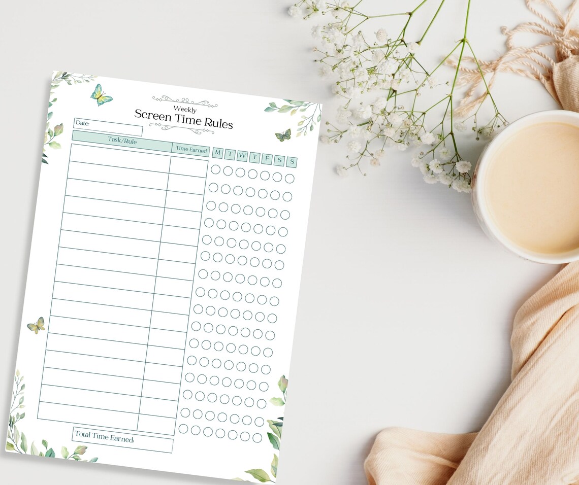 Screen Time Rules Printable PDF | Earn Screen Time | Weekly Screen Time ...