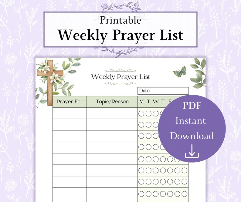 Weekly Prayer List Printable PDF | Weekly Prayer Journal | Prayer ...