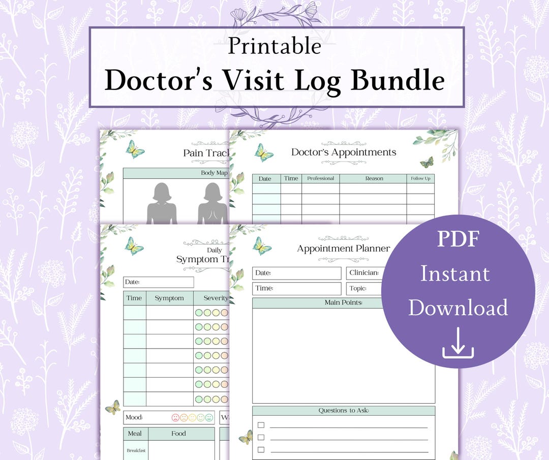 Doctor Visit Log Bundle Printable PDF | Doctor Visit Planner | Symptom ...
