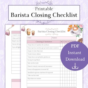 Barista Closing Checklist Printable PDF | Cafe Checklist | Server ...