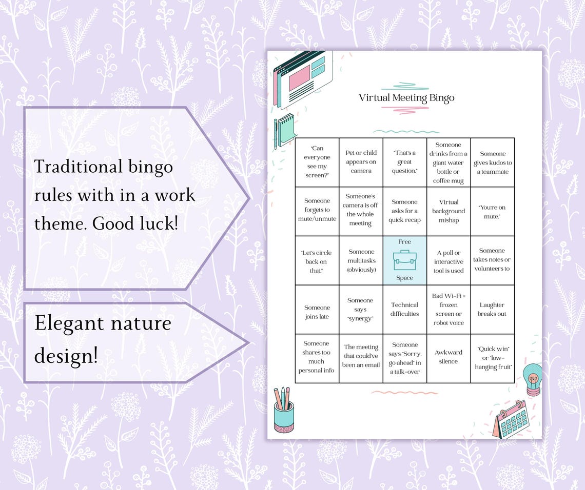 Meeting Bingo Game Printable PDF | Virtual Office Bingo | Employee ...