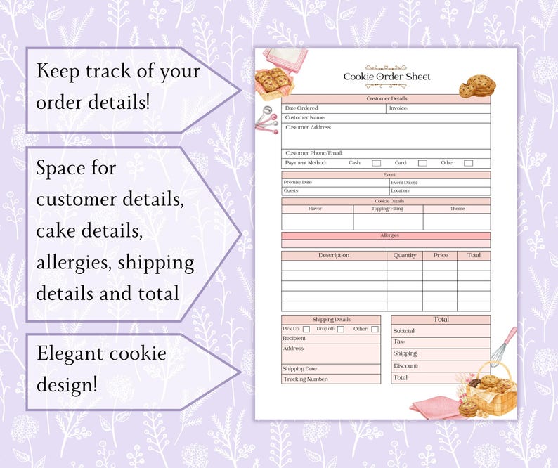 Cookie Order Form Printable PDF | Bakery Order Form Template | Food ...