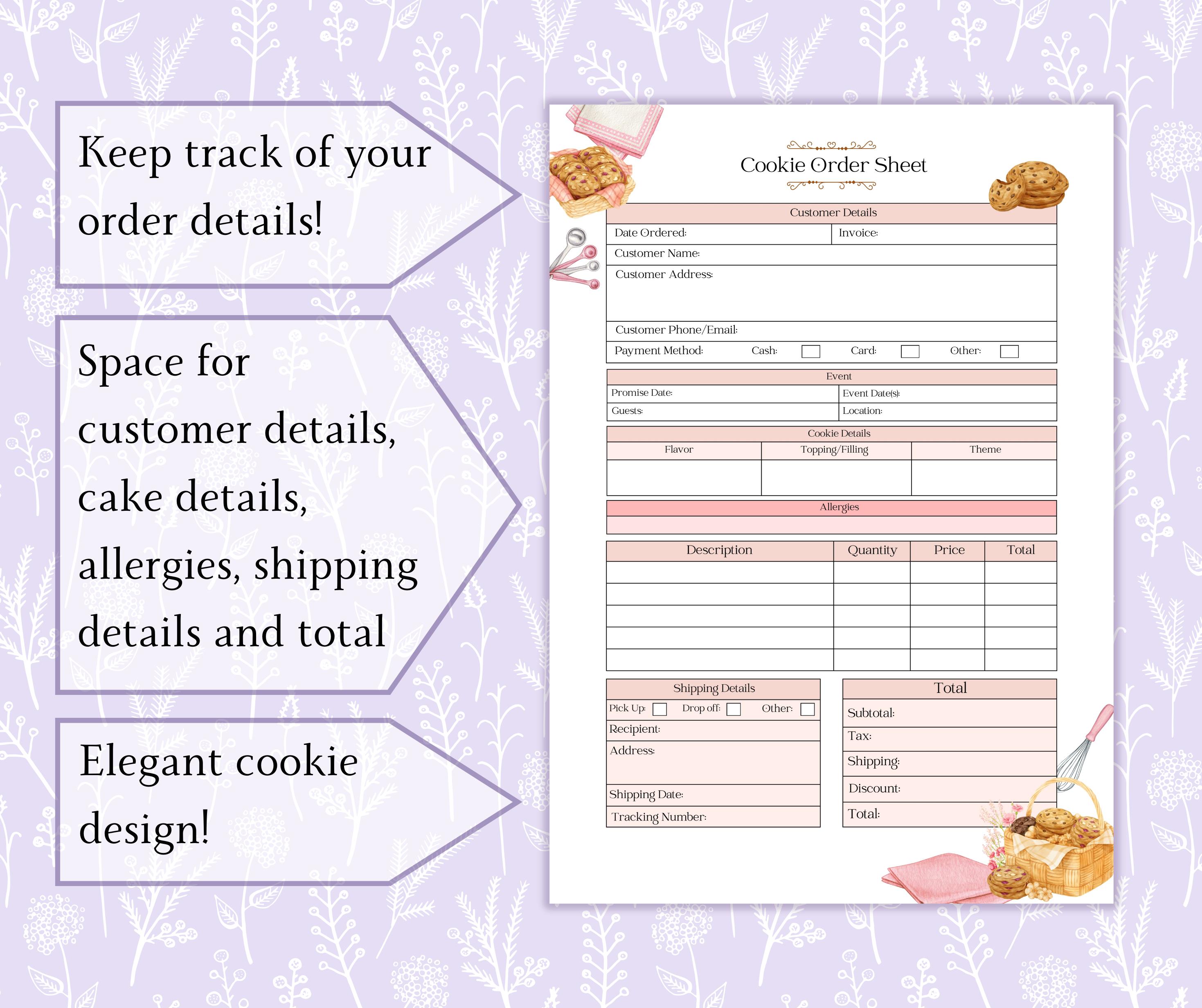 Cookie Order Form Printable PDF | Bakery Order Form Template | Food ...