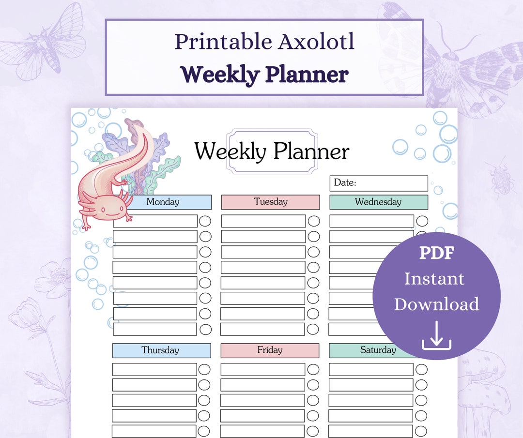 Axolotl Weekly Planner Printable PDF | Task Tracker | Weekly Axolotl ...