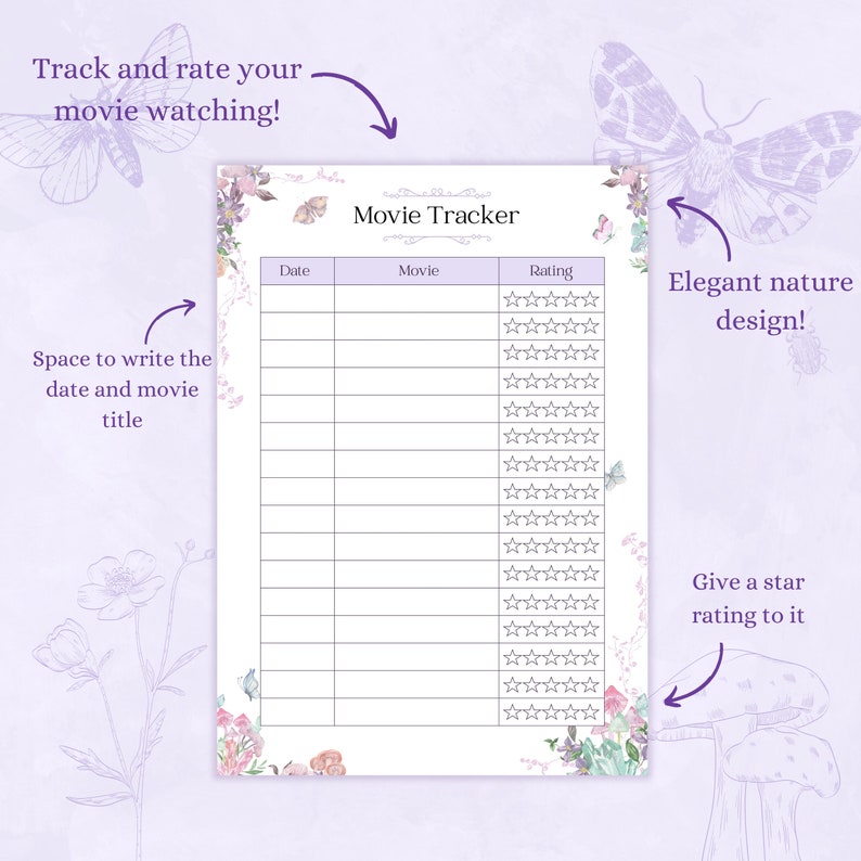 Movie Tracker Printable PDF | Movie Critic | Movie Night | Movie Review ...