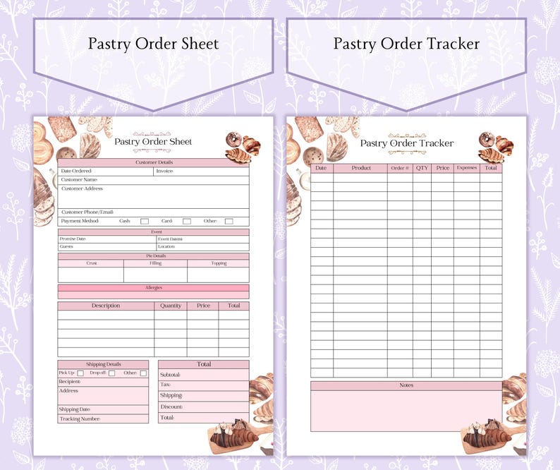 Pastry Order Form Printable PDF | Pastry Order Log | Dessert Order Form ...