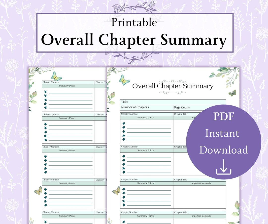 Chapter Summary Printable PDF | Book Summary | Novel Chapter Outline ...