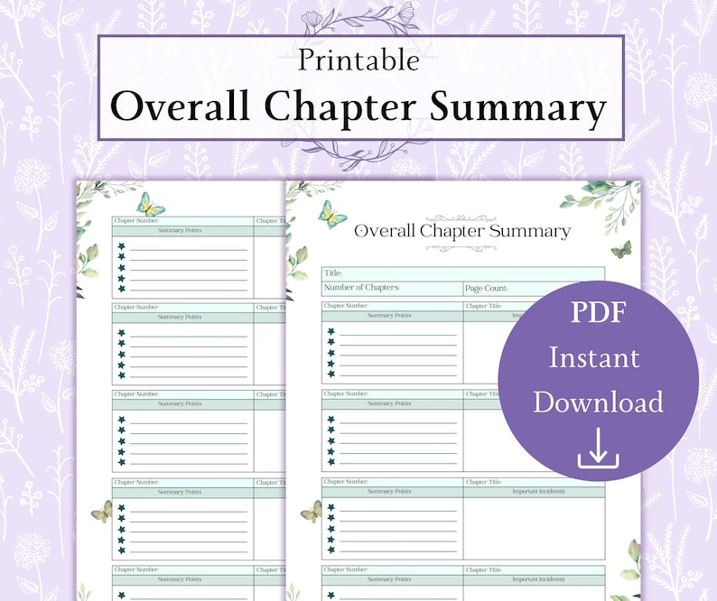 Chapter Summary Printable PDF | Book Summary | Novel Chapter Outline ...