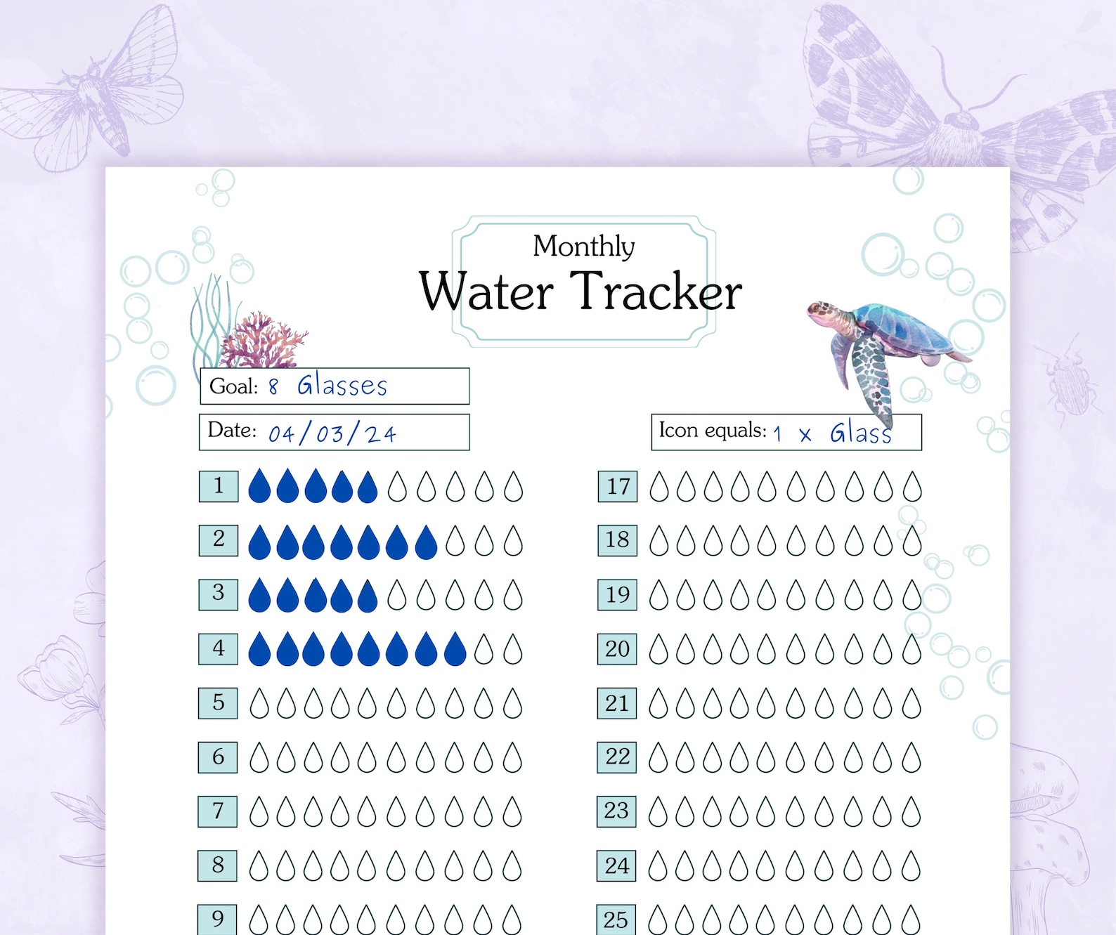 Monthly Water Tracker Printable PDF | Fluid Tracker | Hydration Tracker ...