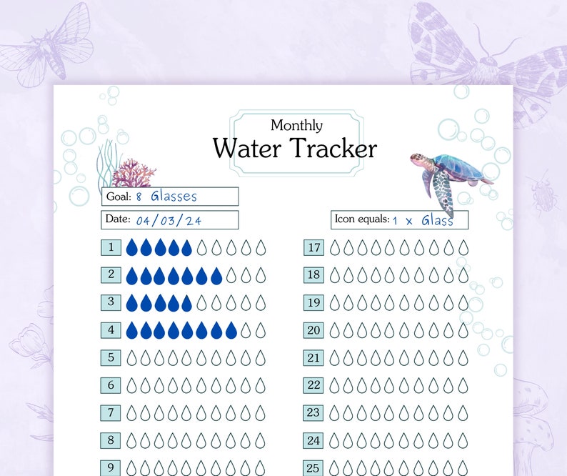 Monthly Water Tracker Printable PDF | Fluid Tracker | Hydration Tracker ...