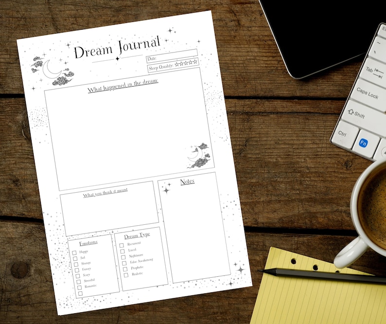 Dream Journal Printable PDF | Dream Log Lucid Dreaming | Celestial ...