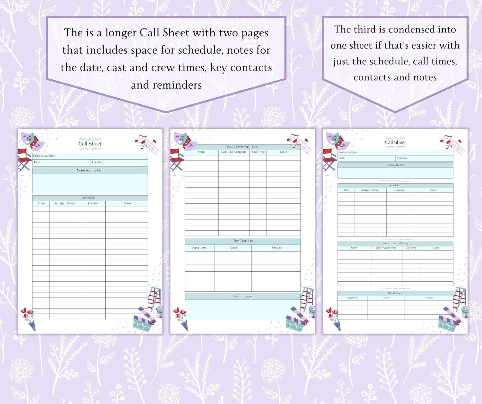 Call Sheet Bundle Printable PDF | Theater Call Sheets | Stage Manager ...