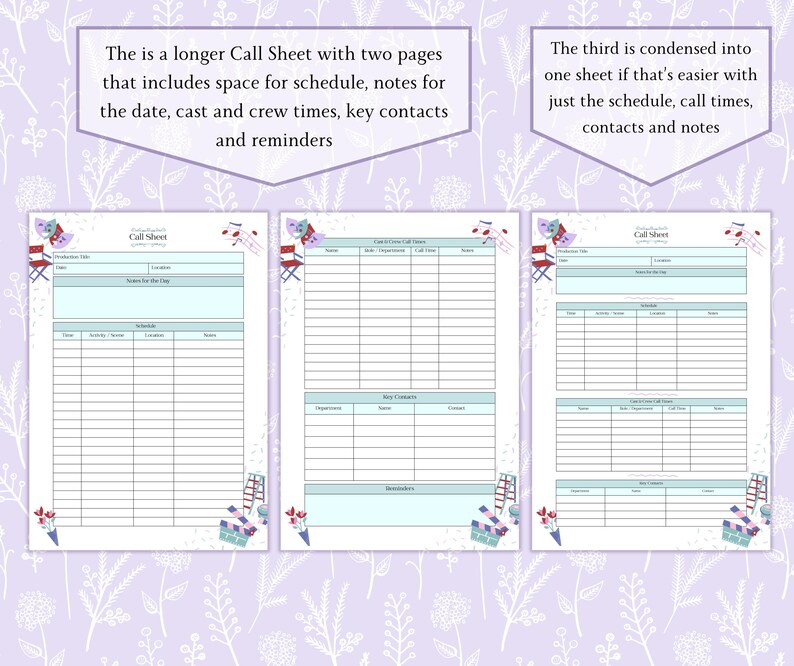 Call Sheet Bundle Printable PDF | Theater Call Sheets | Stage Manager ...