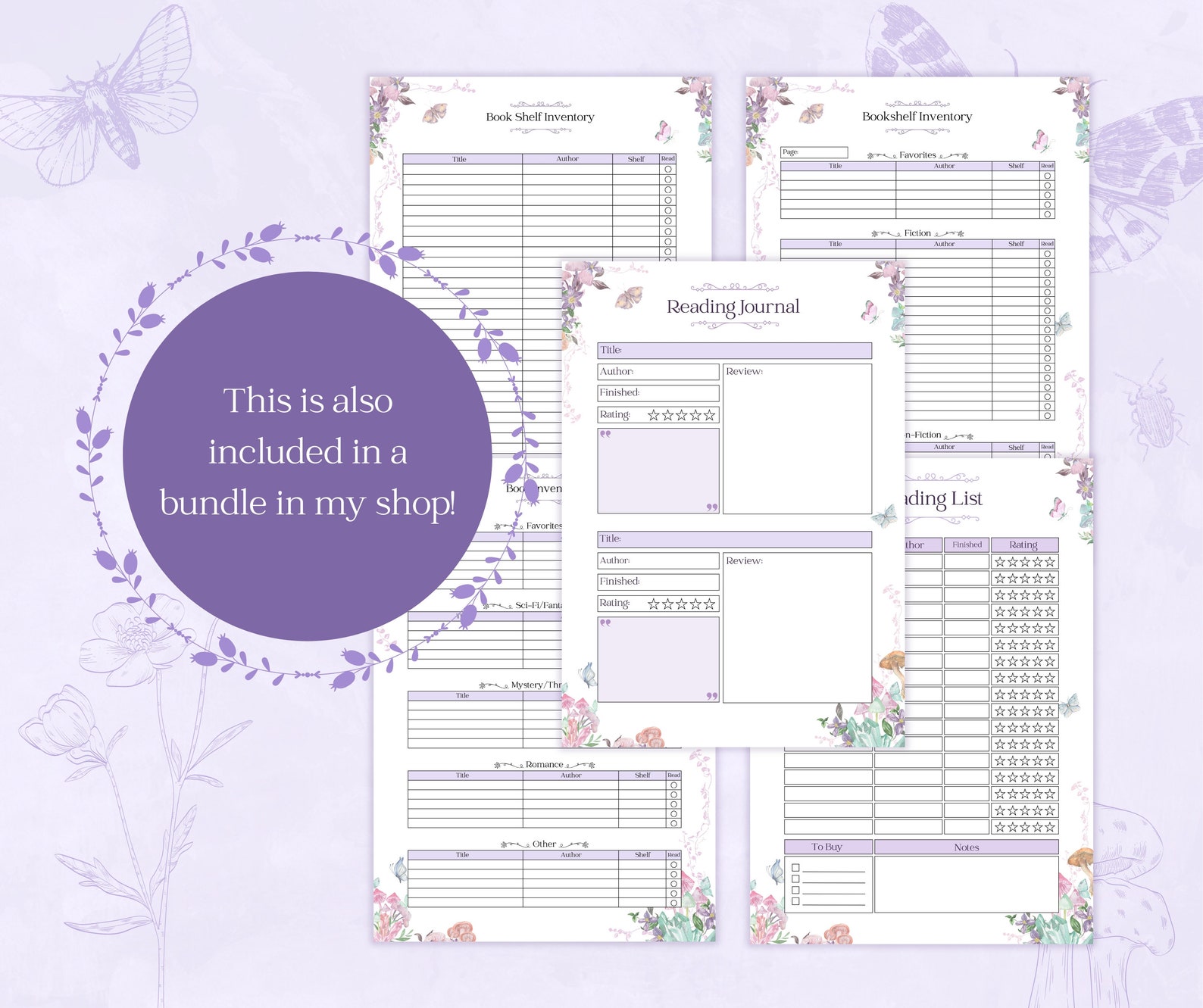 Book Shelf Inventory Printable PDF | Book Shelf Organizer | Reading Log ...