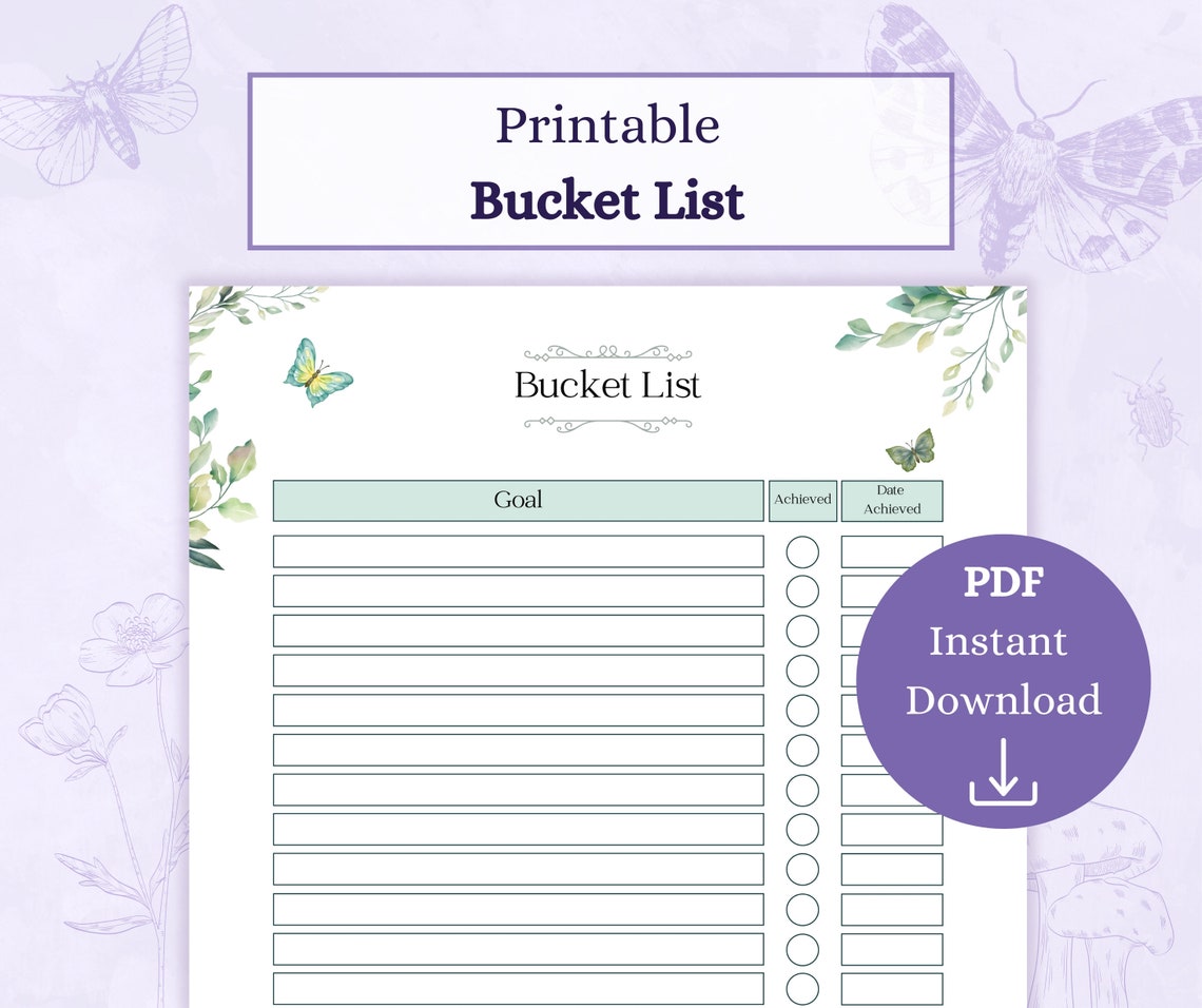 Bucket List Printable PDF | Action Plan Bucket Checklist | Task Tracker | Goal Setting Journal ...