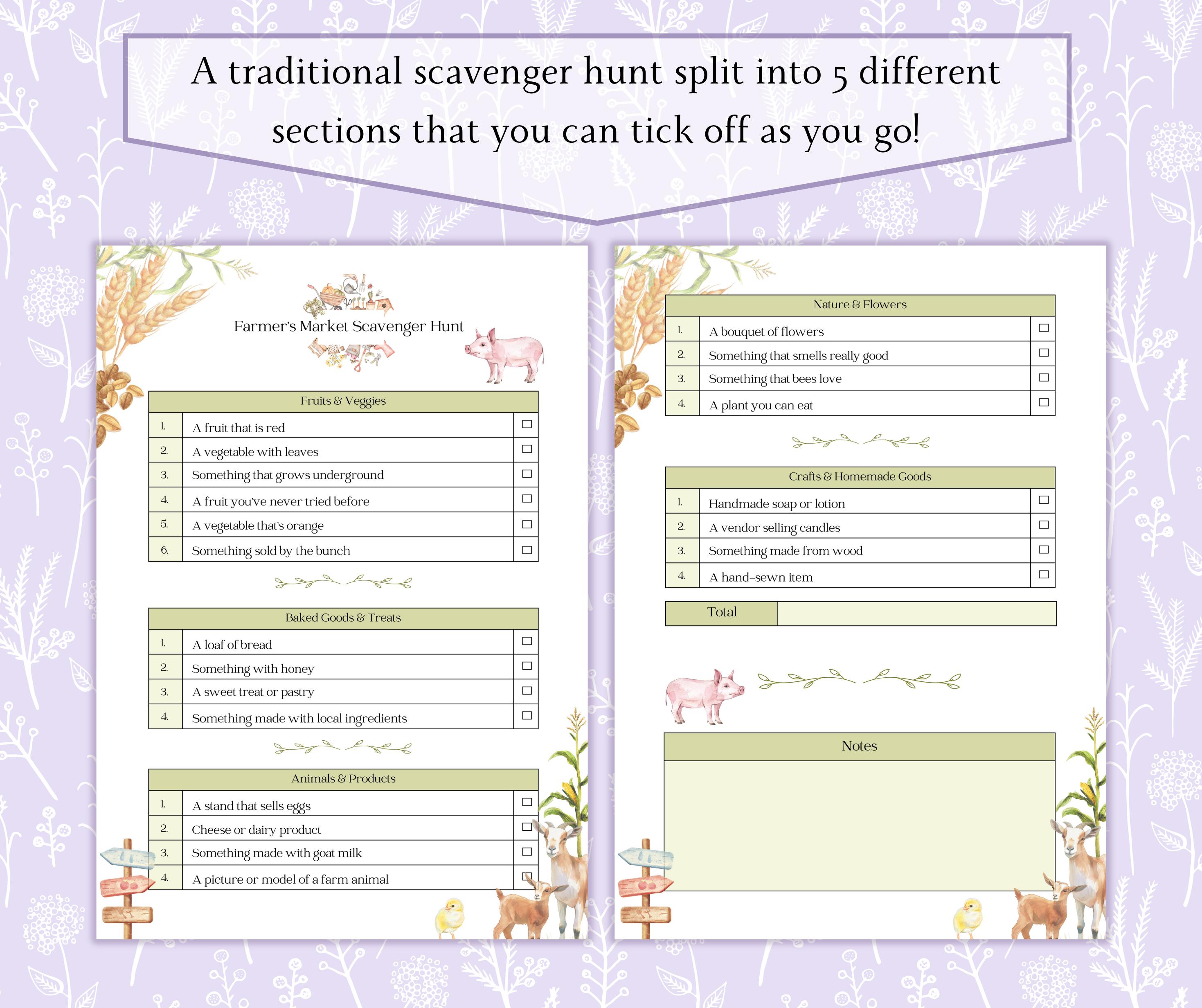Farmers Market Scavenger Hunt Printable PDF | Farm Market Activity ...
