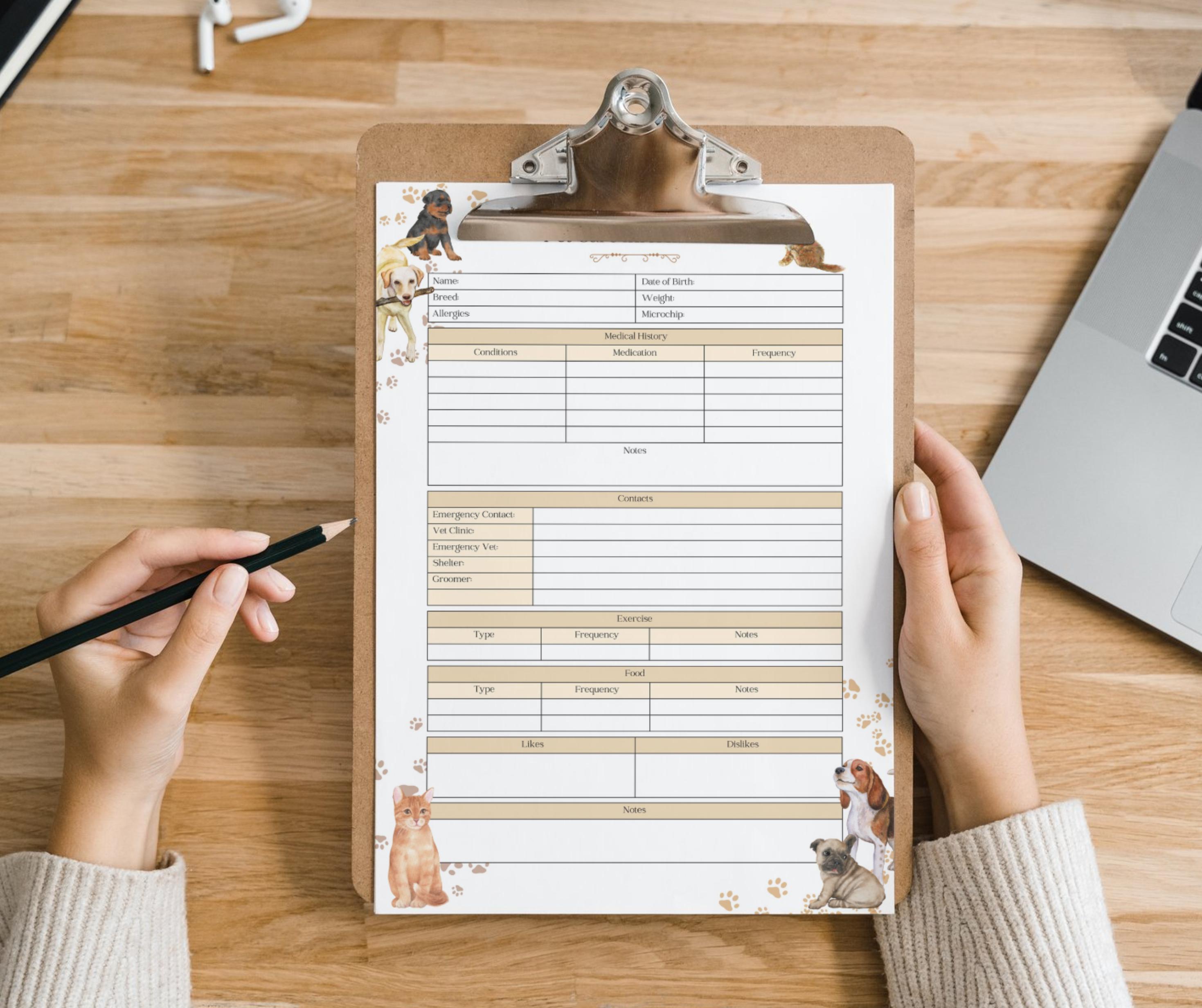 Pet Care Information Printable PDF Pet Caregiver Log Dog Info Sheet Pet ...