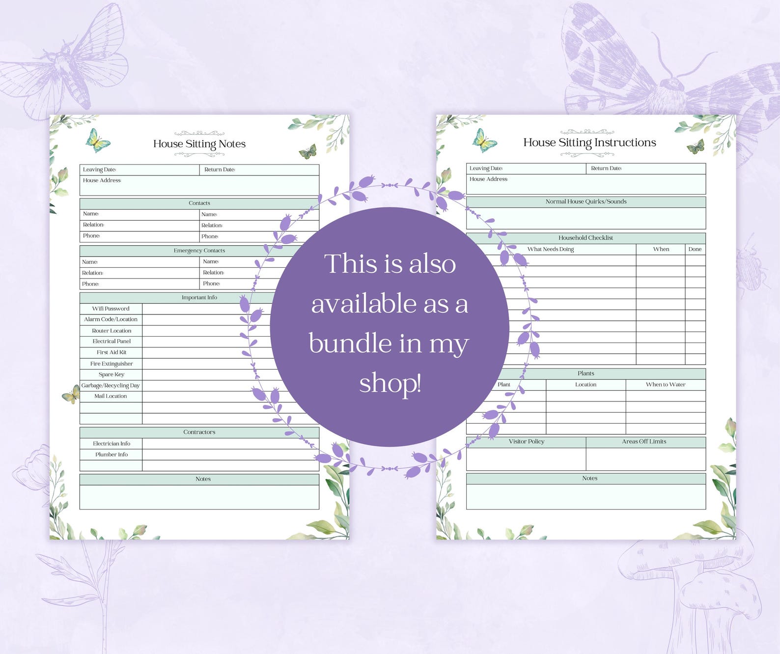 House Sitting Instructions Printable PDF | House Sitter Plan | House ...