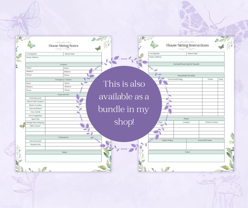 House Sitting Instructions Printable PDF | House Sitter Plan | House ...