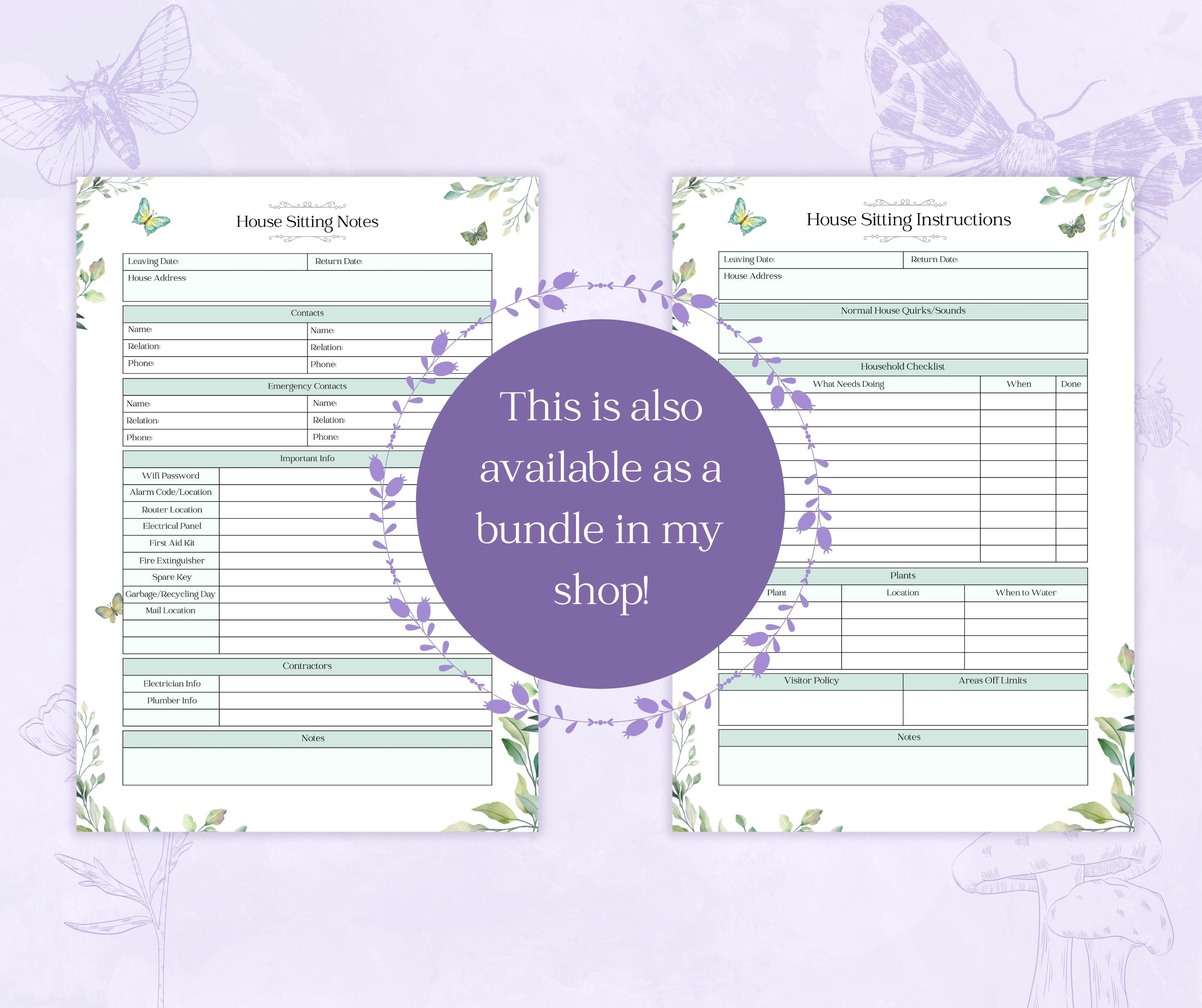 House Sitting Instructions Printable PDF | House Sitter Plan | House ...