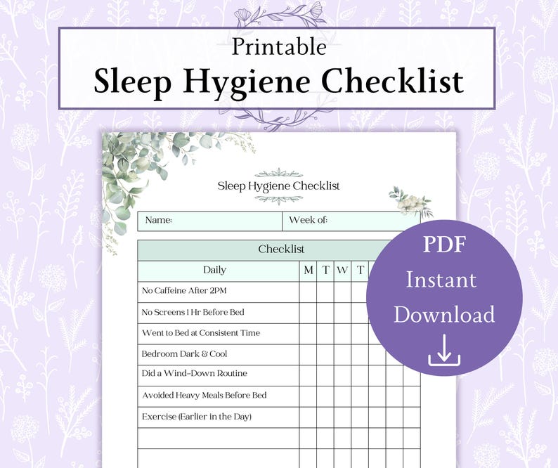 Sleep Hygiene Checklist Printable PDF | Sleep Tracker | Bedtime Routine | Sleep Log Printable ...